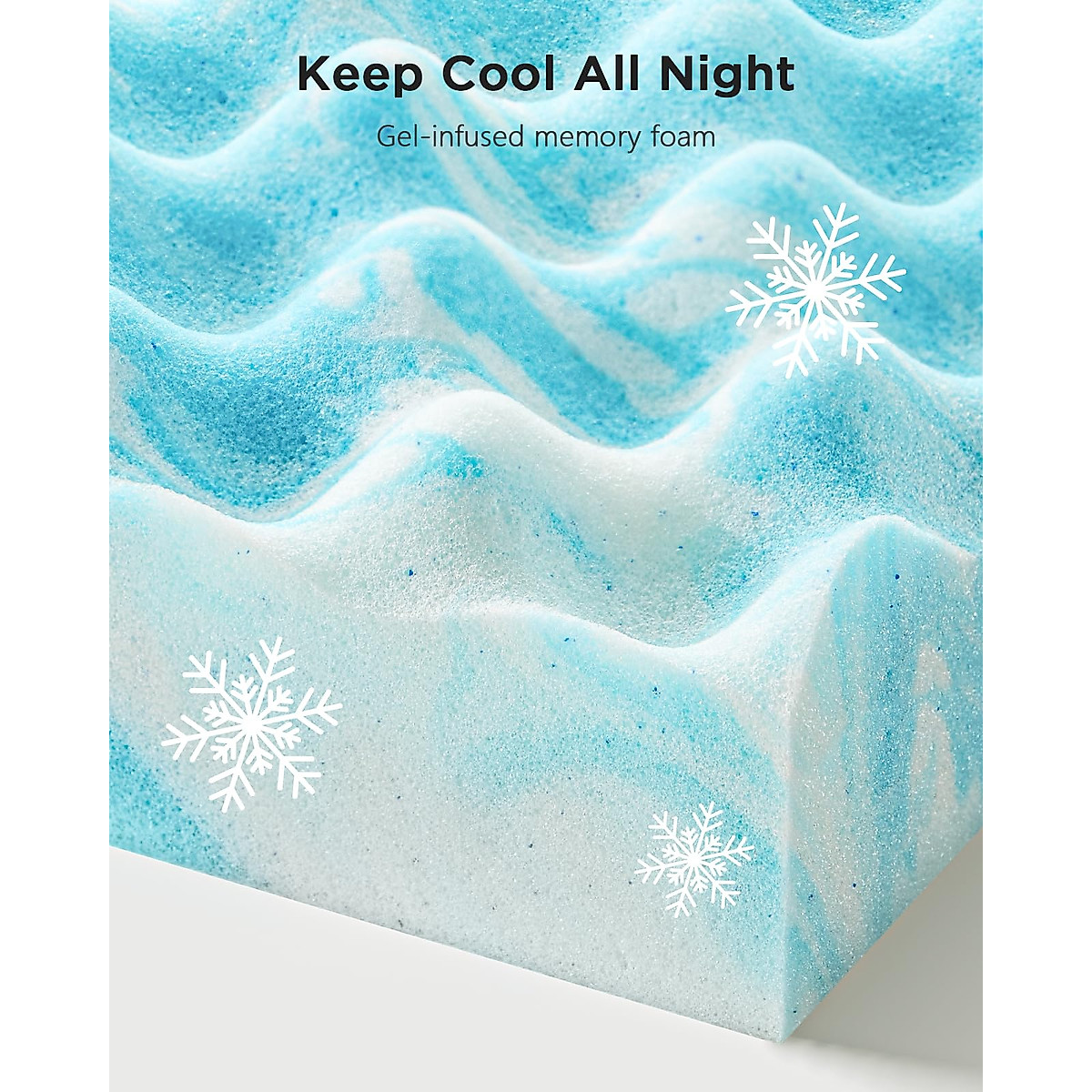 PERLECARE 3-Inch Queen Egg Crate Memory Foam Mattress Topper for Pressure Relief, Cooling Mattress Topper Queen, Gel Infused & Ventilated Design, CertiPUR-US Certified Queen Bed Topper, Blue