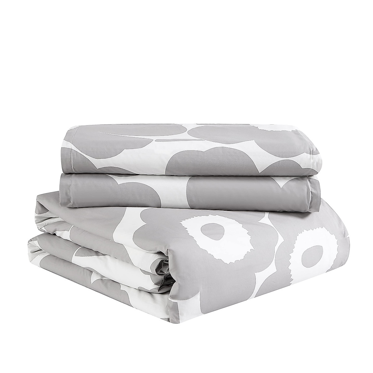 MARIMEKKO - Queen Comforter Set, Cotton Bedding with Matching Shams, Lightweight Home Decor for All Seasons (Unikko Grey, Queen)