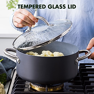 GreenPan Lima Hard Anodized Healthy Ceramic Nonstick 10" Frying Pan Skillet, PFAS-Free, Oven Safe, Gray & Lima Hard Anodized Healthy Ceramic Nonstick 5QT Stock Pot with Lid, PFAS-Free, Oven Safe, Gray