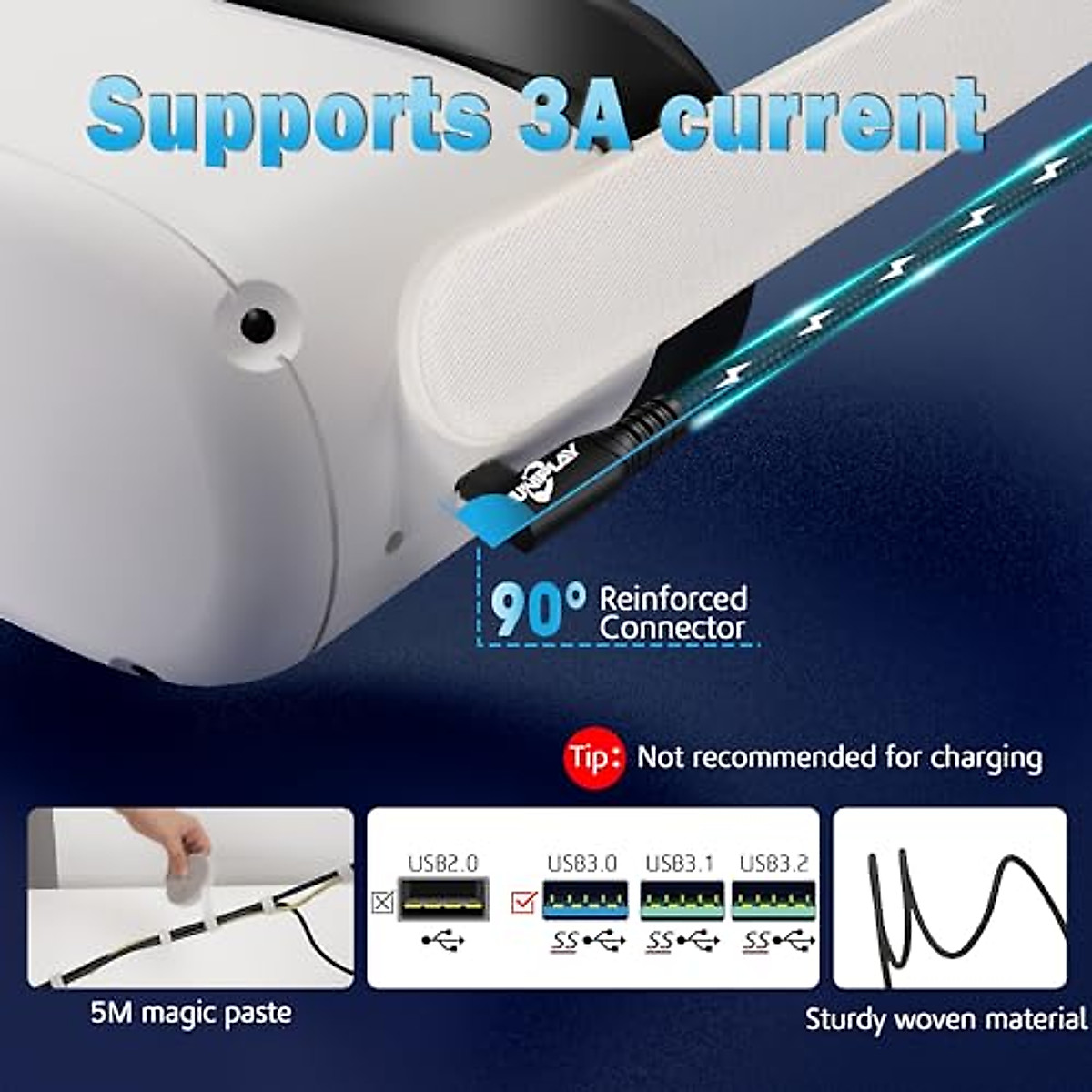 uniplay Link Cable for Quest 2/Pro/Pico4/Rift and PC/Steam VR Long Cable Accessories High Speed Data Transfer USB 3.0 to USB C Cable for Gaming PC (16FT/5M)