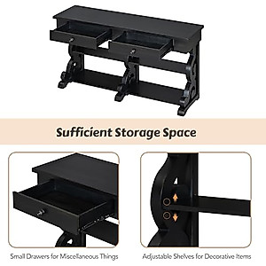 Rockjame Console Table, Retro Wood Sideboard with Ample Storage, Classic Accent Entryway Table with 2 Drawers and Open Adjustable Shelves for Entrance Dinning Room Living Room (Antique Black)