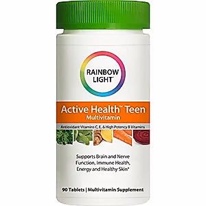 Rainbow Light Multivitamin for Teens, Vitamin C, Zinc, & B Complex, Supports Brain Health, Nerve Function, and a Strong Immune System, Gluten Free, Vegetarian, Fruit Punch, 90 Tablets