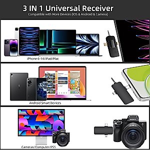 2 Pc Mini Microphone,Wireless Lavalier Lapel Microphone for iphone Android Camera Plug-Play，Professional Noise Reduction Recording Clip Mic for Creator Interview YouTube Interview TikTok Vlog (K15)