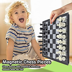 XQW 3 in 1 Classic Board Games Chess Set for Family Night Adults Kids with 9.85" Foldable Chess Board,Magnetic Travel Board Game Set,Including Magnetic Chess Checkers and Backgammon