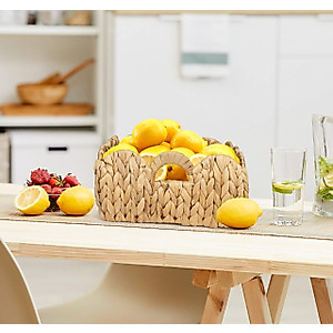 Set of 2 Scalloped Basket | Hand Woven Scallop Basket | Scalloped Wicker Basket with Handles | Scalloped Edge Basket Shelf Decorative | Natural Water Hyacinth scalloped baskets for Organizing