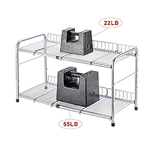 Flagship 2 Tier Under Sink Organizers and Storage Rack Expandable Cabinet Shelf Rack for Kitchen Bathroom Silver (16-25 inches)