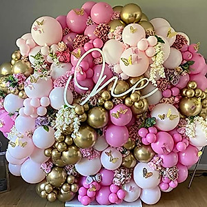 116Pcs Pink Gold Balloons Garland Arch Kit,Double-Stuffed Macaron Pink Balloon & Gold Confetti with 4D Globos Foil Balloons for Baby Shower Girls Birthday Party Wedding Bridal Decor