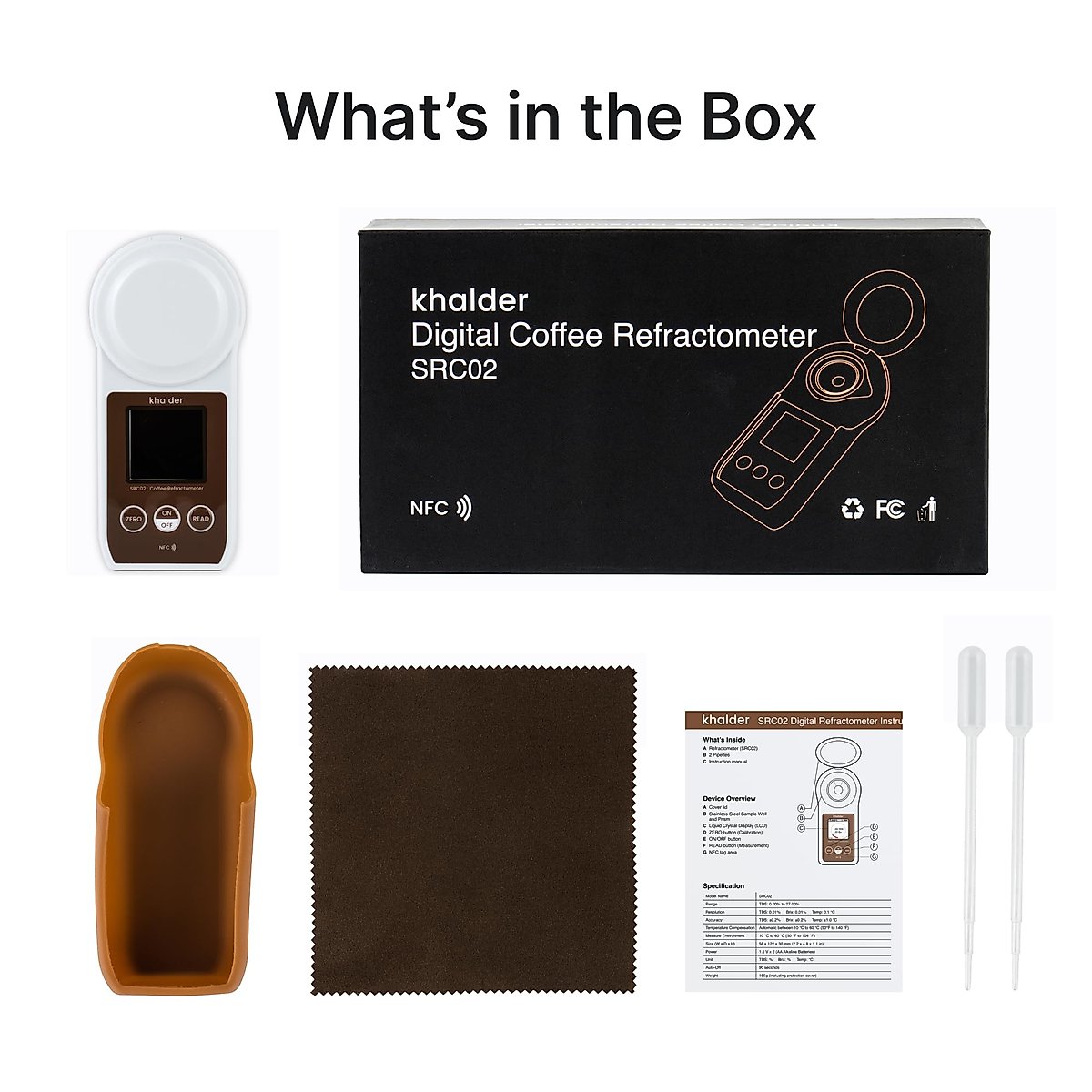 Digital Coffee Refractometer - Pairs with Smartphone | Range 0-27%; Accuracy ±0.2%; ATC 50°F to 140 °F | Portable Handheld | Made in Korea | Measures Coffee TDS Easy to Read | IP65 Waterproof
