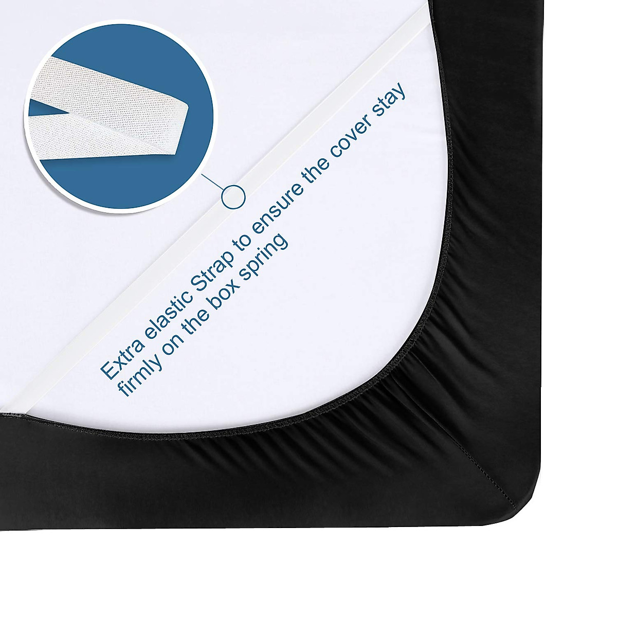 Box Spring Cover Queen Size, Alternates for Bed Skirt, Smooth and Elastic Woven Material Wrap Around 4 Sides of The Box Spring, Wrinkle & Fading Resistant, Washable, Dustproof, Black