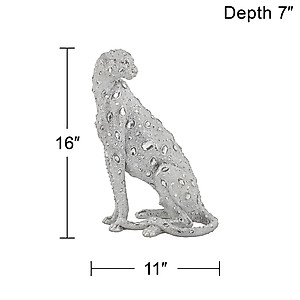 Studio 55D Sitting Leopard 16" High Silver Sculpture