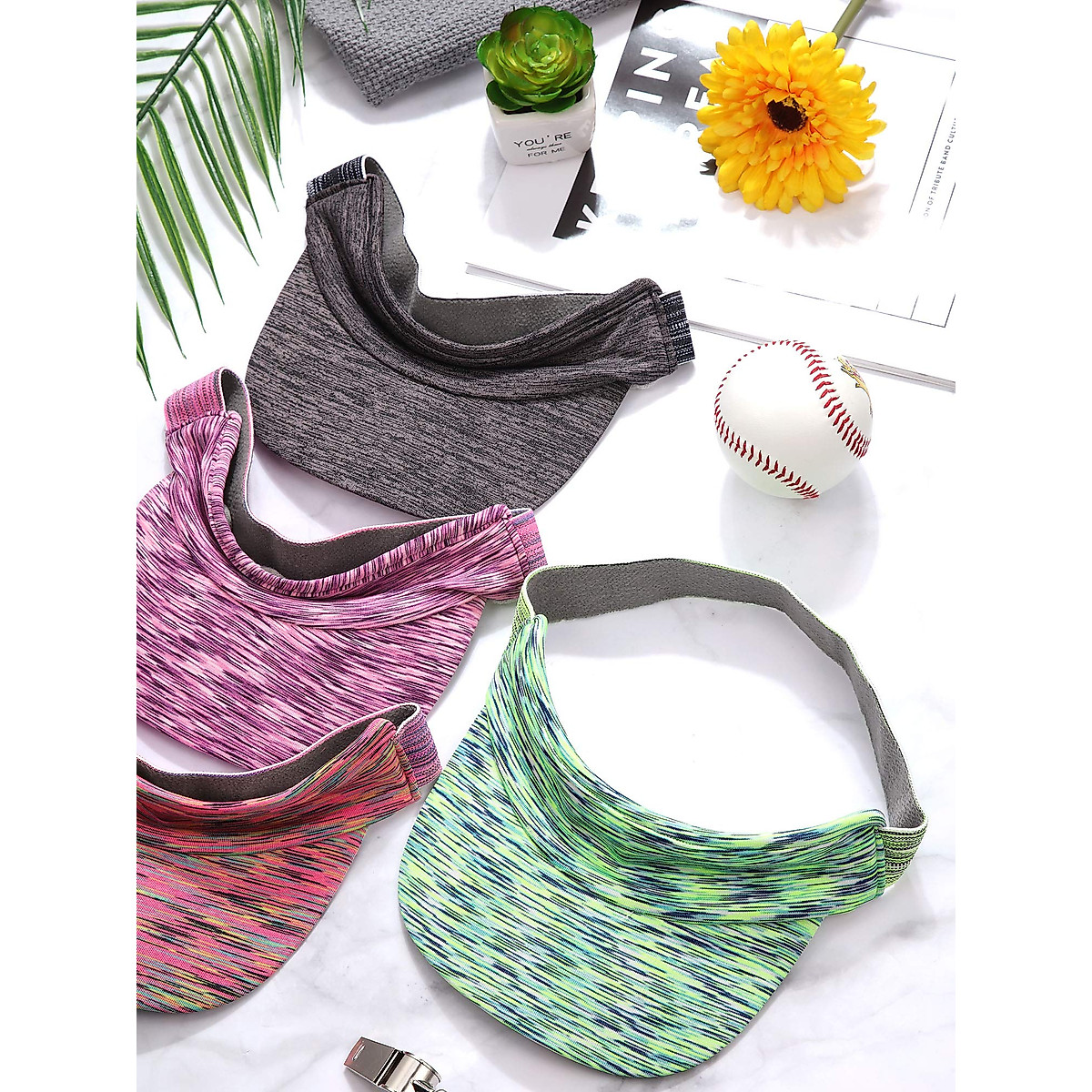 SATINIOR 4 Pieces Sun Visor Hats Adjustable Sports Visor Cap Quick Dry Hat for Women Men Tennis Cycling Running Golf Jogging