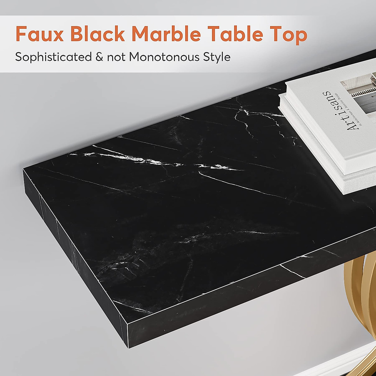 Tribesigns Gold Entryway Table, Modern 39-Inch Console Table Accent Table with Geometric Metal Legs, Faux Marble Narrow Wood Sofa Table Foyer Table for Entrance, Living Room (Gold & Black)