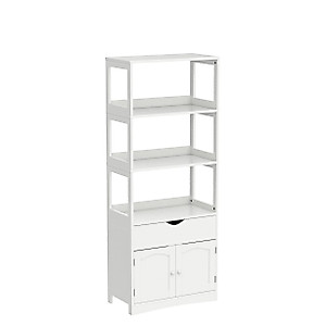 Kitchen Pantry Storage Cabinets Freestanding Tall Bathroom with Shelves and Drawer 64''H Sideboard Storage Cabinet with Microwave Space Cupboard Storage Organizer for Home Office,White