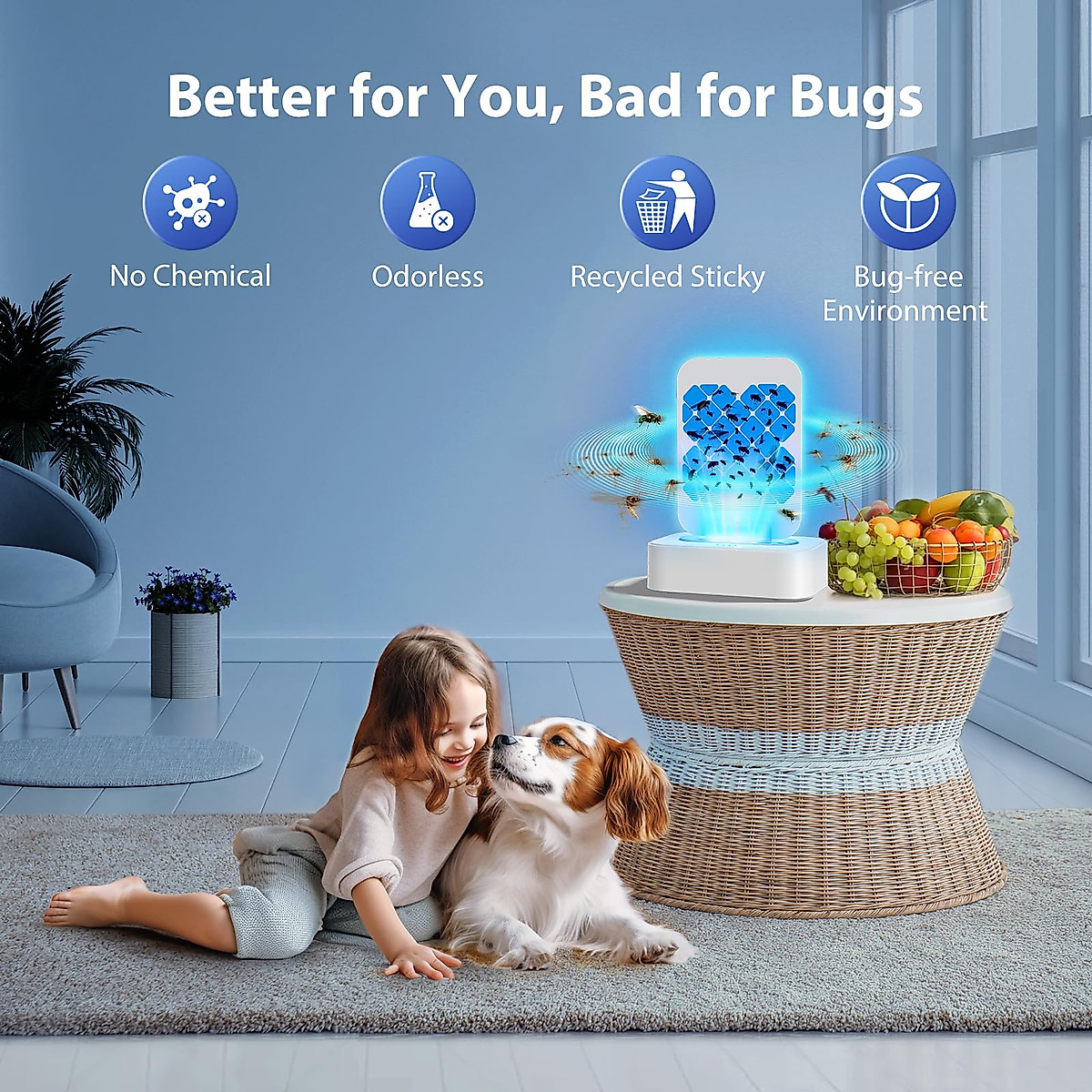 Fruit Fly Traps for Indoors, Rechargeable Gnat Traps for House Indoor with Night Light Flying Insect Catcher for Home Plants Gnats Moths Mosquitos Pest Control with Glue Cards