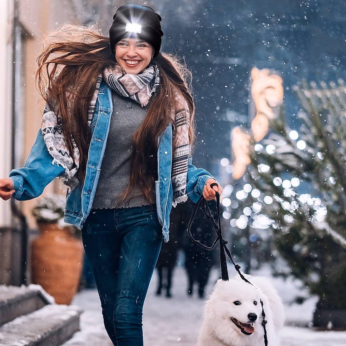 SATINIOR 12 Pcs 5 LED Light Beanie Hat Headlamp Unisex Winter Knitted Cap with Light Gifts for Men(Black)