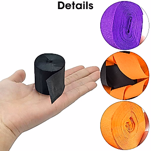 Yomiie 12 Rolls Crepe Paper Streamers, 360 Feet Orange Black Purple Tassels Streamer Paper for Halloween Theme Party Supplies Room Wall Decor Crafts Backdrop Decorations