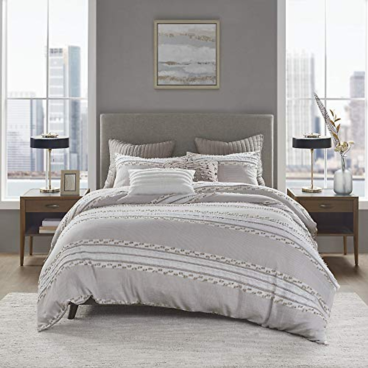INK+IVY 100% Cotton Comforter Set Trendy Stripe Textured Design, Modern Down Alternative, All Season Cozy Bedding with Matching Shams, King/Cal King, Taupe Jacquard Stripes