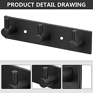 Key Holder for Wall Set of 2 Adhesive Key Holder Stainless Steel 3 Key Hooks Holder Rack Modern Key Hooks Hanger for Wall Home Kitchen Entryway Hallway Office Cabinet Bathroom (Black)