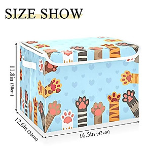 Kigai Storage Basket Cute Paws Storage Boxes with Lids and Handle, Large Storage Cube Bin Collapsible for Shelves Closet Bedroom Living Room, 16.5x12.6x11.8 In