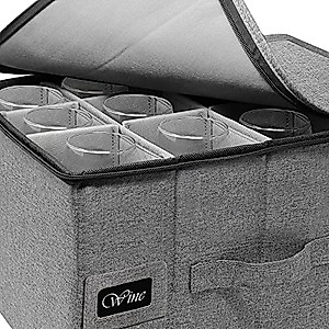 Sorbus Stemware Wine Glass Storage Hard Shell Box - Deluxe Padded Quilted Case with Dividers - Service for 12 - Great for Protecting or Transporting Wine Glasses, Champagne Flutes, Goblets, (Gray)