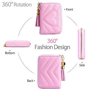 AUNER LEATHER Quilted Leather Small Wallet for Women, RFID Blocking Credit Card Holder Wallet, Pink