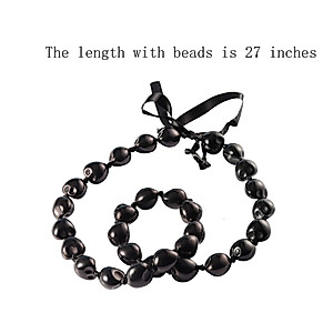 BNQL Chunky Hawaiian Kukui Nut Lei Necklace with Ribbon Bow Closure Graduation Gift (black)