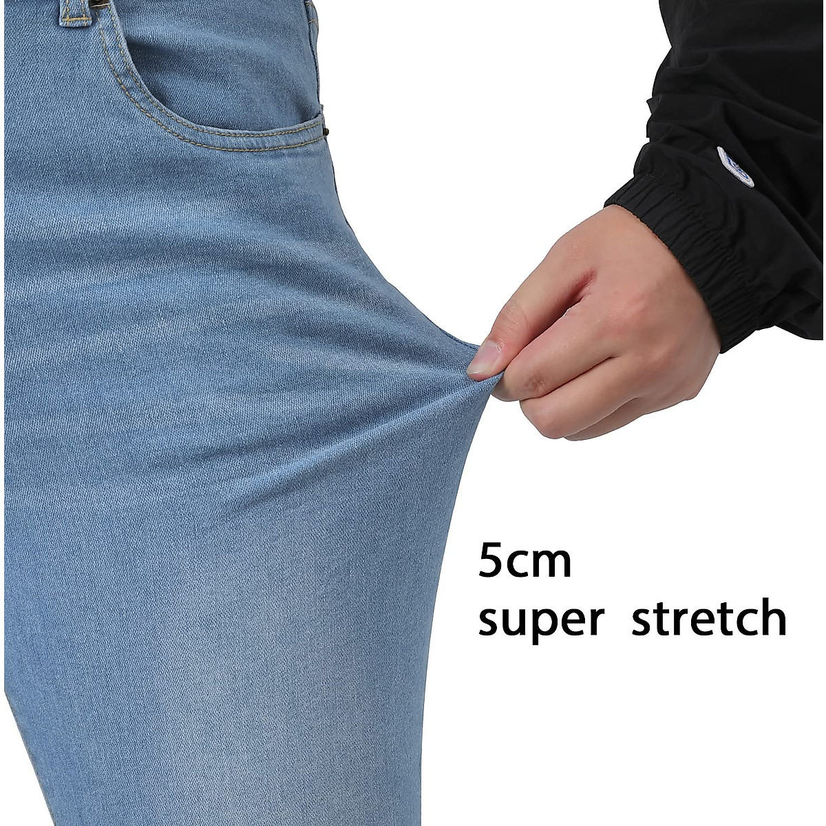 Mens Jeans Slim Fit Light Blue Distressed Skinny Jeans for Men Buckle Tapered Denim Jeans Stretch Fit Long Jean Pants