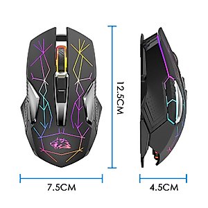 FELICON Wireless Gaming Mouse, Rechargeable Silent Click Adjustable DPI Optical Computer Mice, 2.4Ghz Wireless Mouse with Colorful LED Backlit for Windows/Mac/Linux/PC/Laptop(Star Black)