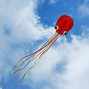 Motiloo Octopus Flyer Kite - Kite-Pack with 3 Spotty Colors, Easy to Fly - Perfect for Beginners, Kids, and Adults