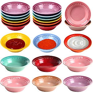 Ramede 24 Pcs Ceramic Dipping Bowls 3.5 oz Soy Sauce Dishes Terracotta Pinch Bowl Small Condiments Server Dish for Cooking Prep, Sushi, Sauce, Snack, Tea Bags and Soy, 8 Colors