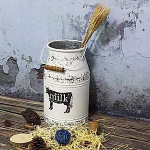 Soyizom Farmhouse French Country Vintage Style Vase White Shabby Chic Metal Rustic Flower Vases Milk Can Jug Pitcher with Handles for Wedding Garden Home Office Cafe Decor -11 inches
