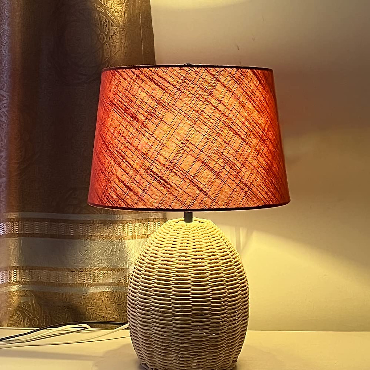 TOOTOO STAR 2 Pack Double 10x12x8" Fabric Natural Linen Cone Drum Hand Craft Medium Lamp Shade Set of 2, Lampshade for Floor Table Lamp, Spider (Set of 2, Rust Orange)
