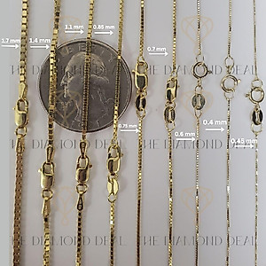 The Diamond Deal 14K SOLID Yellow OR White Or Rose/Pink Gold 0.80mm Shiny Classic Mirror Box Chain with Lobster-Claw Clasp (22" And white-gold)