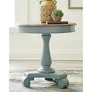 Signature Design by Ashley Mirimyn Farmhouse Round Accent Table, Teal & Brown