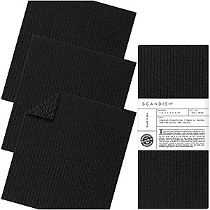 SCANDISH Black Swedish Dishcloths for Kitchen - Set of 3 Swedish Dish Cloths | Swedish Dish Towels Made in Sweden | Reusable, Compostable Black Dishcloths for Kitchen