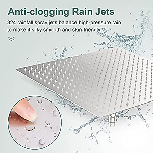 Vonvan 𝟭𝟲'' Rain Shower Head, California Compliant 1.8 GPM Shower Heads High Pressure, Large Brushed Nickel Square Shower Head, Easy Install Rainfall Shower Head with Anti-Clogging Silicone Nozzles