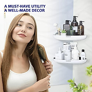 renemos Corner Shower Caddy, Shower Shelves Wall Mount, Ultra Stable Heavy Duty Adhesive Shower Rack, Fast Drain and Rustproof, Multi-tier Combination Available (White+Black)(1 PACK)