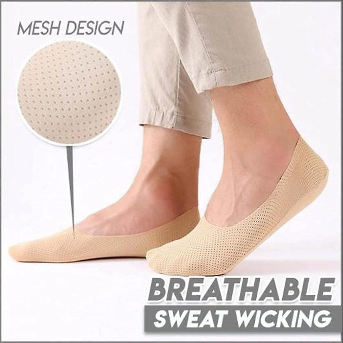 Meeyeet 6 pairs Breathable Ice Silk Socks, Flat Invisible 360 ​​° Non-slip Summer Socks with Prevents Odor Cooling Effect (6PCS)