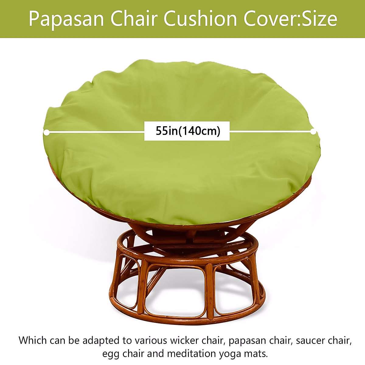 Tikitup Papasan Chair Cushion Cover, Water Resistant Outdoor Papasan Cushion Cover Only, 55in Egg Chair Cushion Cover Unfading Soft Skin-Friendly Polyester (Fruit Green 55in)