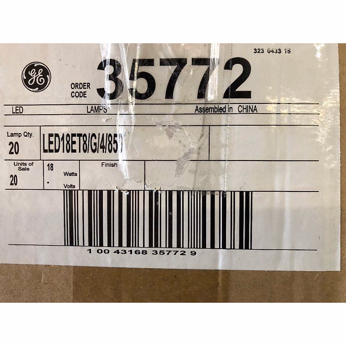 GE 20 Pieces 35772 LED18ET8/G4/850 Glass LED Tube Lamp, Plug n Play Ballast Needed, Frosted, 5000K (Stark White), G13 Base, 80 CRI, 2200 Lumen, DLC, UL