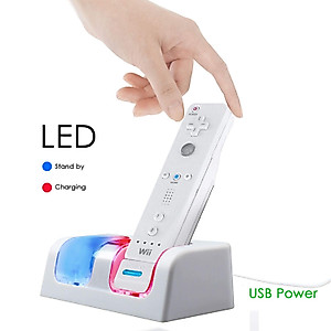 Wii Charging Station, Dual Charger Dock with Two Rechargeable 2800mAH Batteries for Wii Remote Controller(White)