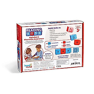 hand2mind Reading Rods Alphabet & Phonemic Awareness, Word Building Activities, Letter Blocks, CVC Words for Kindergarten, Spelling Toys, Reading Tools for Kids, Science of Reading Manipulatives