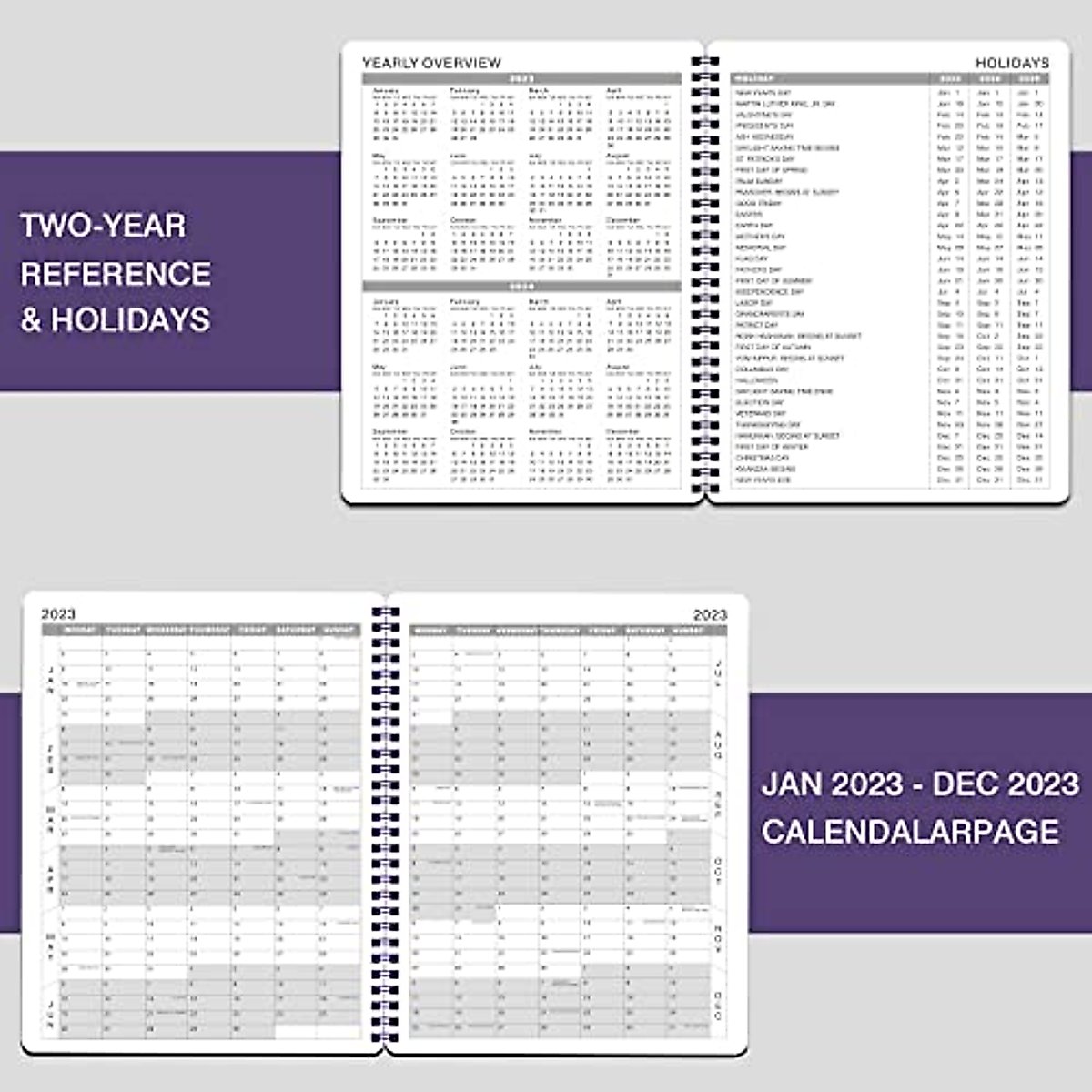 2023 Weekly Appointment Book & Planner - 2023 Daily Hourly Planner with Twin-Wire Binding, 8" x 10", Appointment Book from January 2023- December 2023, Hourly Interval, Lay - Flat, Round Corner, Thick Paper - Purple
