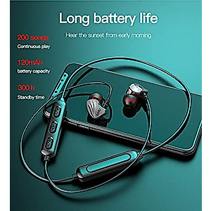 Wireless Stereo Earbuds – Neck Hanging Type Sports，HiFi Bass Stereo Running Headphones，Bluetooth 5.0，Call Function, Voice Control, Power Display,12 Hours Play Time, Built-in Microphone (Black) (BLACK)