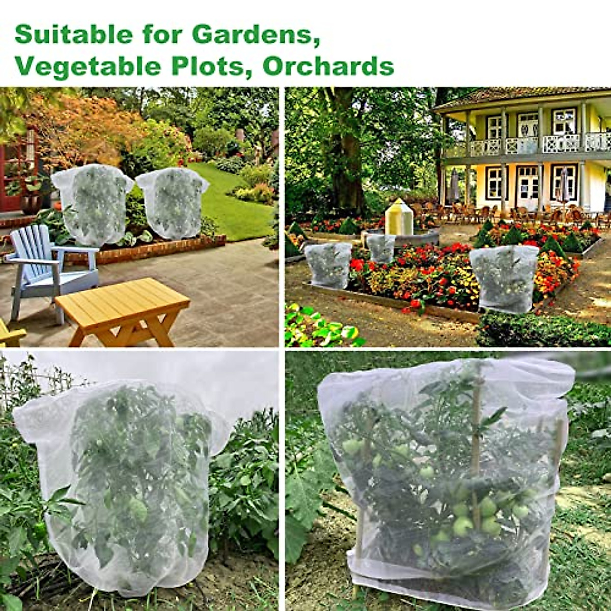 4 Packs Insect Netting Bags for Garden Fruits Plant Tomato Protection Cover Bags with Drawstring 2.6'x2.7' Vegetables Blueberry Orange Guava Mesh Netting Bird Bug Pest Barrier Net Covers