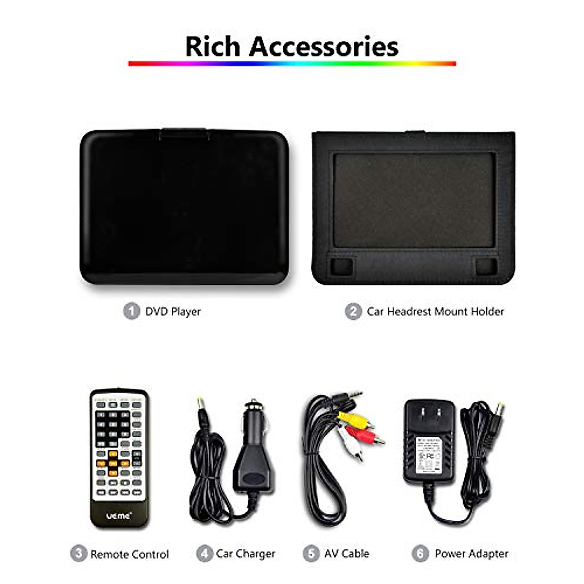 UEME Mini DVD Player for Kids with 7 inches Swivel Screen and Internal Rechargeable Battery, Support DVD CD USB SD Card, with Car Headrest Mount Holder, Region Free