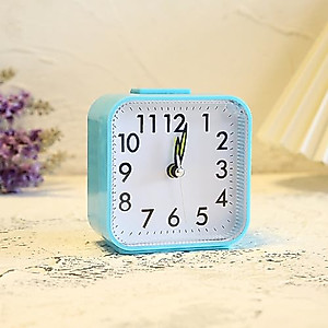 Libcflcc Compact Alarm Clock Non Ticking Battery Powered Silent Bedside Night Light Easy to Read Loud Enough Travel for Heavy Sleepers Kids Elderly Blue