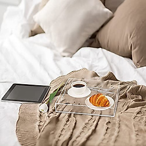 MIKINEE 12×12 Inches Clear Acrylic Sturdy Serving Tray Decorative Ottoman Coffee Table Trays Water Proof Bed Tray Counter Top Organizer