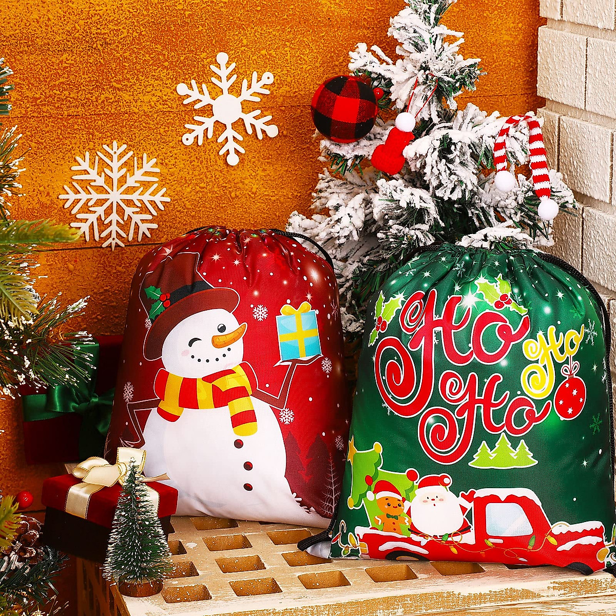 Mixweer 24 Pcs Christmas Drawstring Gift Bags Bulk Xmas Kid Snowman Goodies Snack Treat Presents Wrapping Reusable Children Birthday Party Sport Supplies 12 x 10 Inch (Vivid Style)