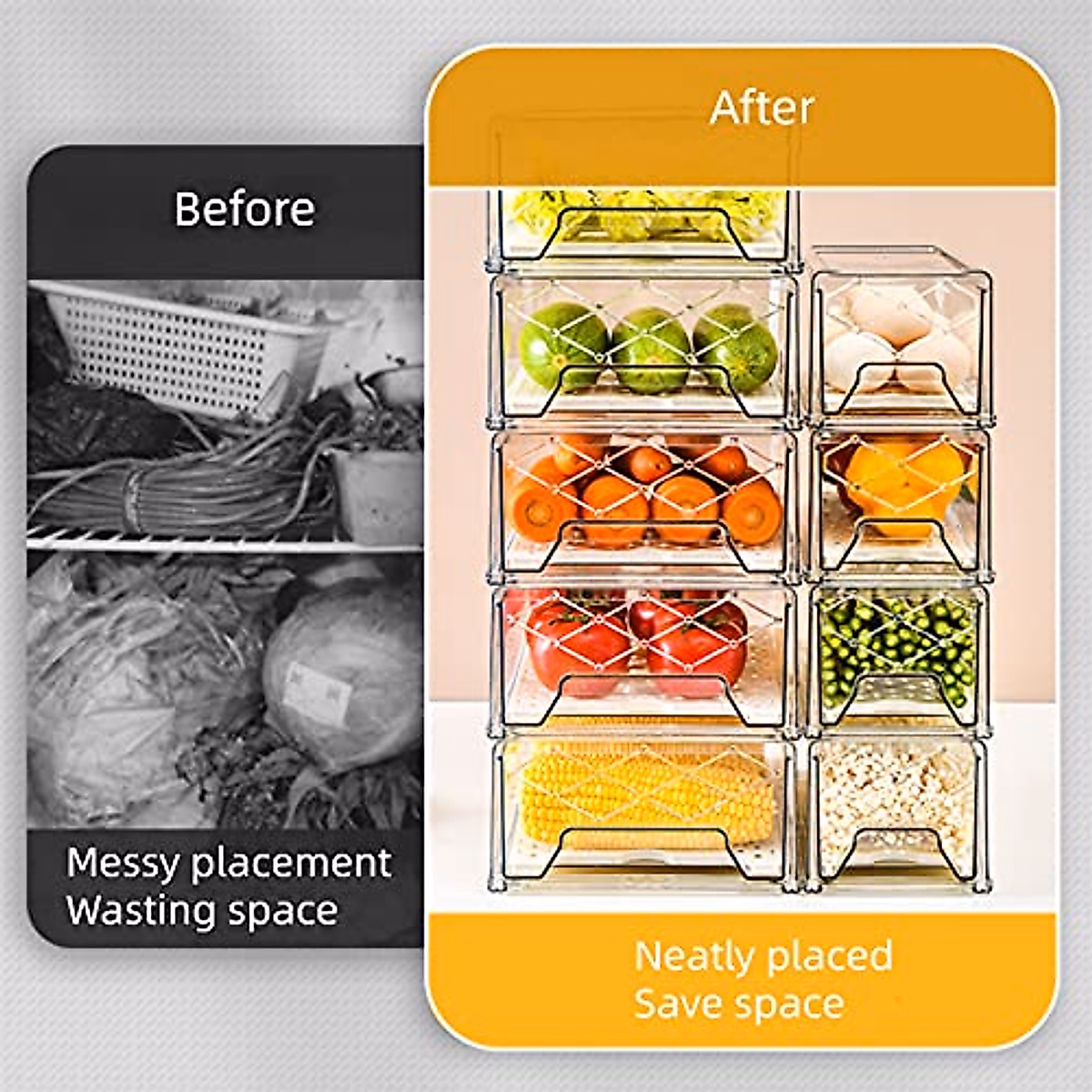 BuonHucs Pantry Organization and Storage, Refrigerator Organizer Bins, Fridge Pull-Out Drawer Containers, Stackable Storage Bins for Kitchen, Cabinet, Closet, Bathroom (2 PACK, 12.6"L x 8"W x 4.4"H)